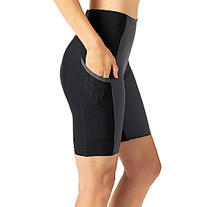 Terry Bike Shorts Women Padded, Long Haul Hi-Rise Cycling Shorts for Women High Waisted Compression Flex Air Max Chamois - Black | Charcoal, Medium