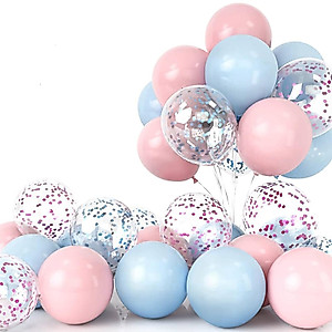 Pink and Blue Balloons, 12 Inch Metallic Blue Pink Balloons Pastel Blue Pink Confetti Balloon for Baby Shower Party Balloons Gender Reveal Birthday Wedding Bridal Party Graduation Decoration