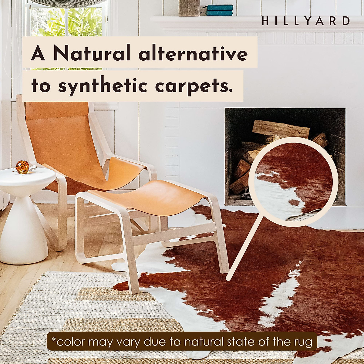 Hillyard Cowhide Rug Brown and White Real Handcrafted Grade A Natural Cowhide Rug - Sustainably Sourced and Lasts Longer - Extra Large Cut 7.5 x 6.5 ft