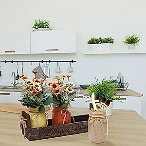 DUOER Mason Jar Centerpiece for Table Decorative Wood Tray with 3 Painted Jars Rustic Farmhouse Decor Centerpiece for Home Kitchen Dinning Living Room Decor,Brown