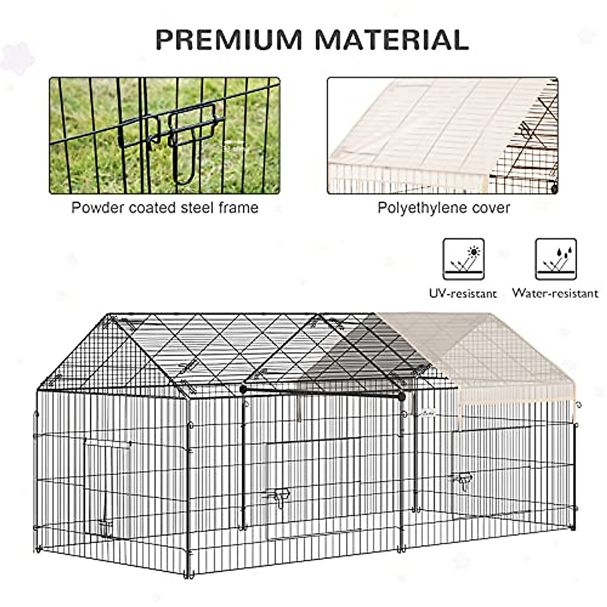 PawHut 7.2' Small Animal Playpen with Cover, Multifunctional Metal Pet Exercise Pen Large Metal Chicken Coop, Outdoor Bunny Pen, Easy to Store & Set-up, Beige