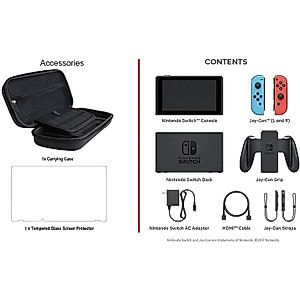 Newest Nintendo Switch with Neon Blue and Neon Red Joy-Con - 6.2" Touchscreen Display, 32GB Internal Storage - Family Christmas Holiday Gaming Bundle w/CUE Accessories