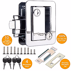 VOGREX RV Door Lock, Travel Trailer Entry Door Lock with Paddle Deadbolt, Camper Door Latch Handle with 4 Keys, Chrome Trailer Door Lock for Camper Travel Trailer RV