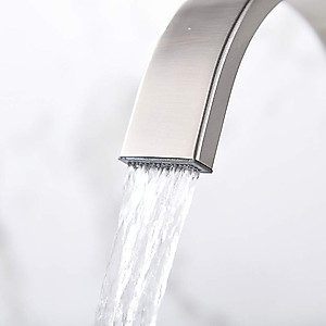 Phiestina 8 Inch Brushed Nickel Waterfall 2-Handle 3-Hole Widespread Bathroom Faucet with Pop-up Drain and Valve, WF40-1-BN