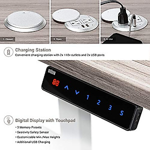 BRODAN Electric Standing L Desk with Power Charging Station, Adjustable Height Sit Stand Home Office Desk, L Shaped Computer Desk, 67x59 inches Corner Stand Up Desk, Oak Top with Gray Frame [Updated]