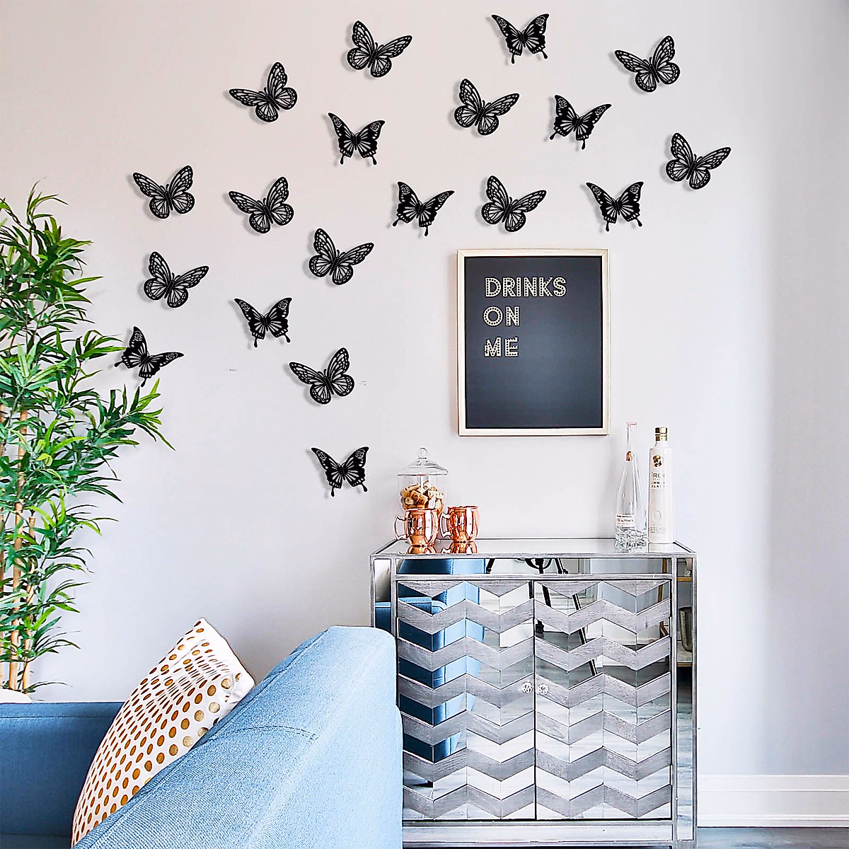 Halloween Black Butterfly Decorations Wall Decor,48Pcs 2 Styles 3 Sizes Butterflies Stickers for Cake Cupcake Toppers, 3D Paper Butterfly Decals for Birthday Goth Party Bathroom