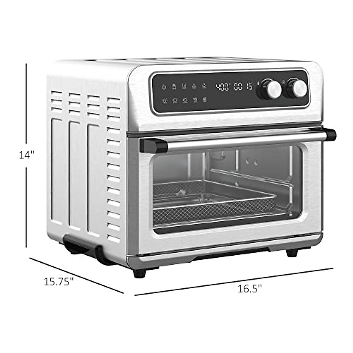 HOMCOM Air Fryer Toaster Oven, 21QT 8-In-1 Convection Oven Countertop, Broil, Toast, Dehydrator, Thaw and Air Fry, Accessories Included, 1800W, Stainless Steel Finish