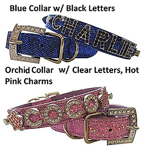 Bling Stuff For Fun, Personalized Customized PU Leather Glitter Rhinestone Bling Name Collar for Dogs & Puppies, S, M, L