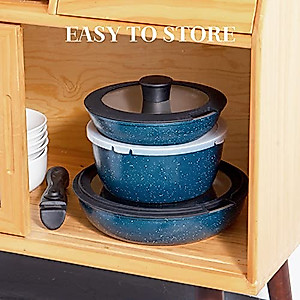 Pots and Pans Set, 7Pcs Ceramic Nonstick Cookware Set, Removable Handle, Suitble for Camping, RV, Inducton | Dishwasher & Ovens Safe | Without PFAS &PTFE