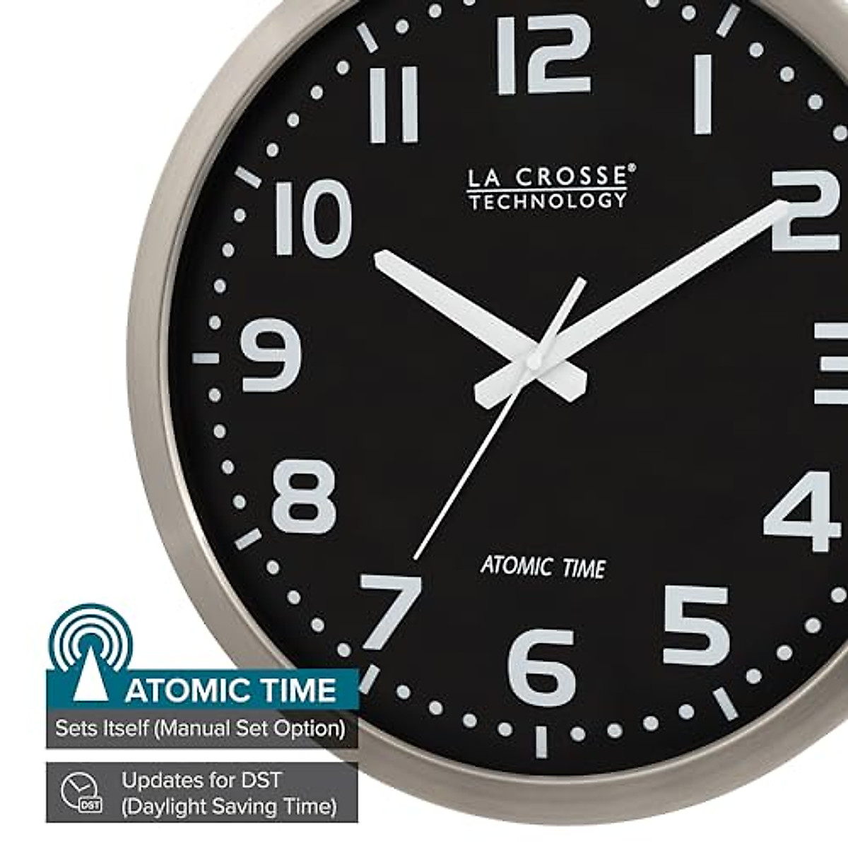 La Crosse Technology WT-3161BK 16 Inch Stainless Steel Atomic Clock, Analog, Silver