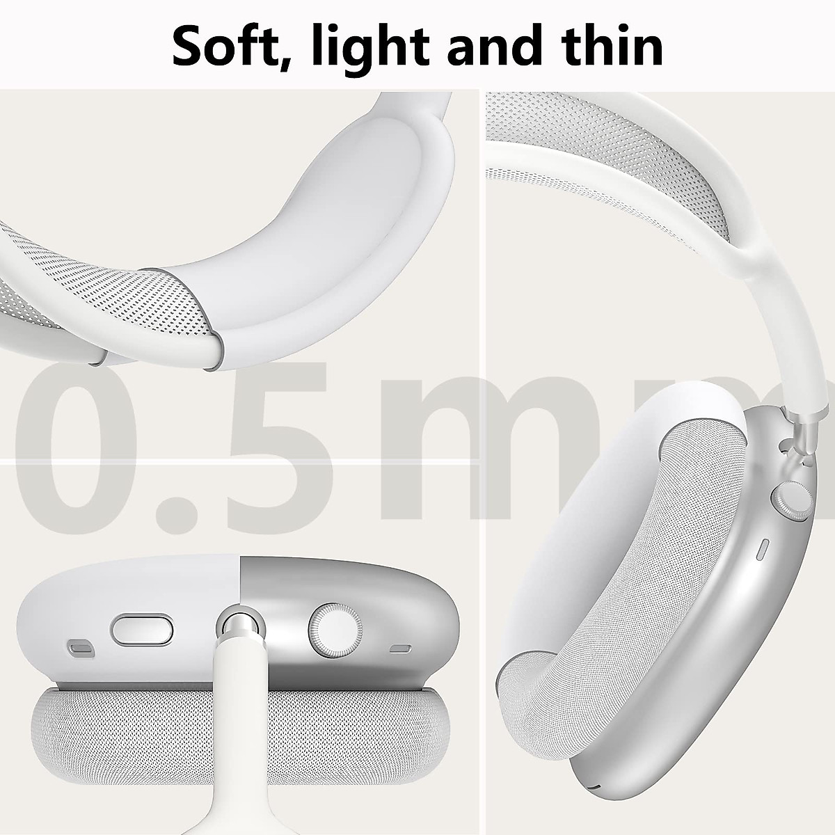 Silicone Case Cover for AirPods Max Headphones, Anti-Scratch Ear Pad Case Cover/Ear Cups Cover/Headband Cover for AirPods Max, Accessories Soft Silicone Skin Protector for Apple AirPods Max (White)