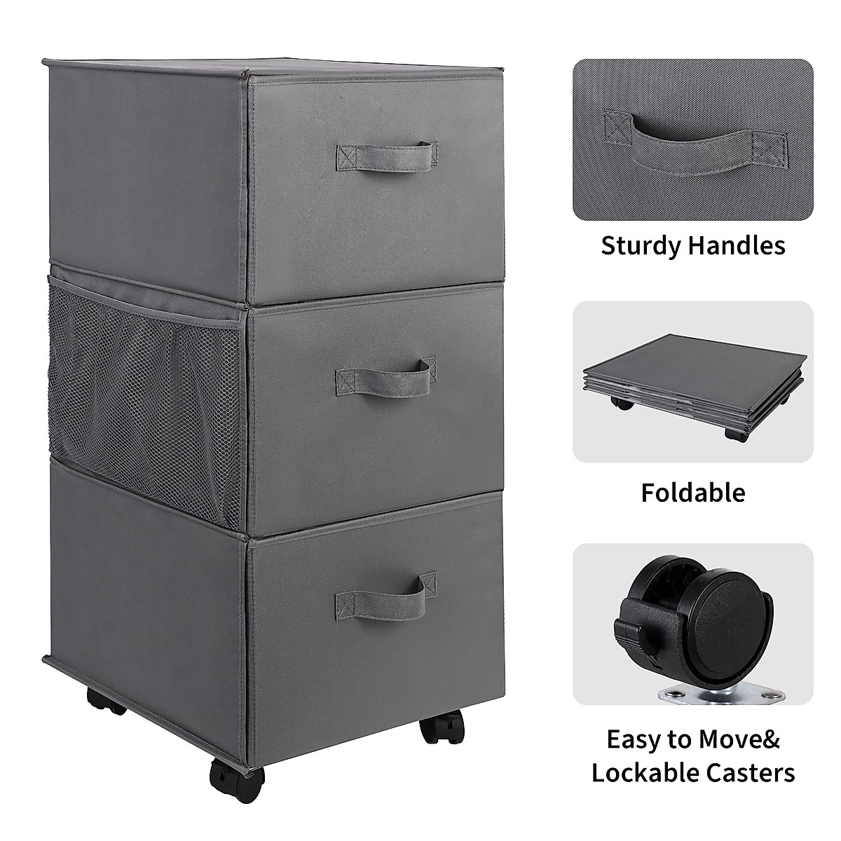 GRANNY SAYS 3 Drawer Storage Organizer, 3 Drawer Dresser, Storage Drawer for Bedroom, Closet Storage Drawers, Foldable Storage Cabinet for Clothing, Gray