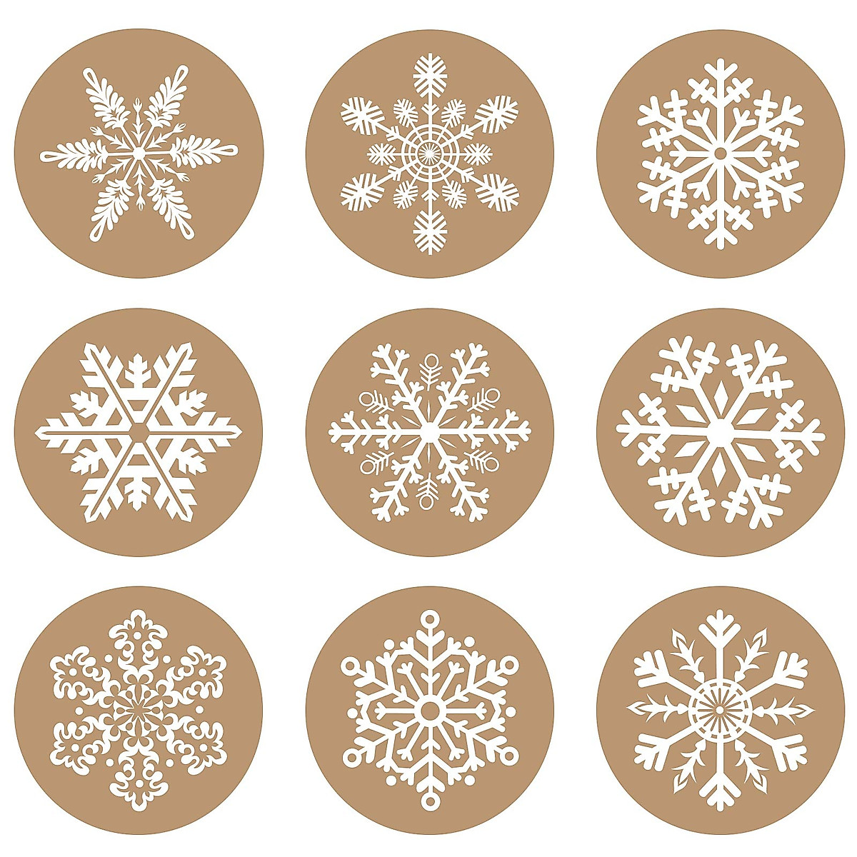 Ruisita 600 Pieces Kraft Snowflake Stickers Christmas Self Adhesive Labels Stickers Winter Favor Seals