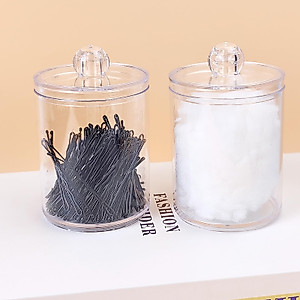 2-pack Qtip Dispenser Apothecary Jars, Cotton Swab,Round Pads, Floss Clear Plastic Apothecary Jar Set for Bathroom Canister Storage Organization, Vanity Makeup Office Dresser Organizer