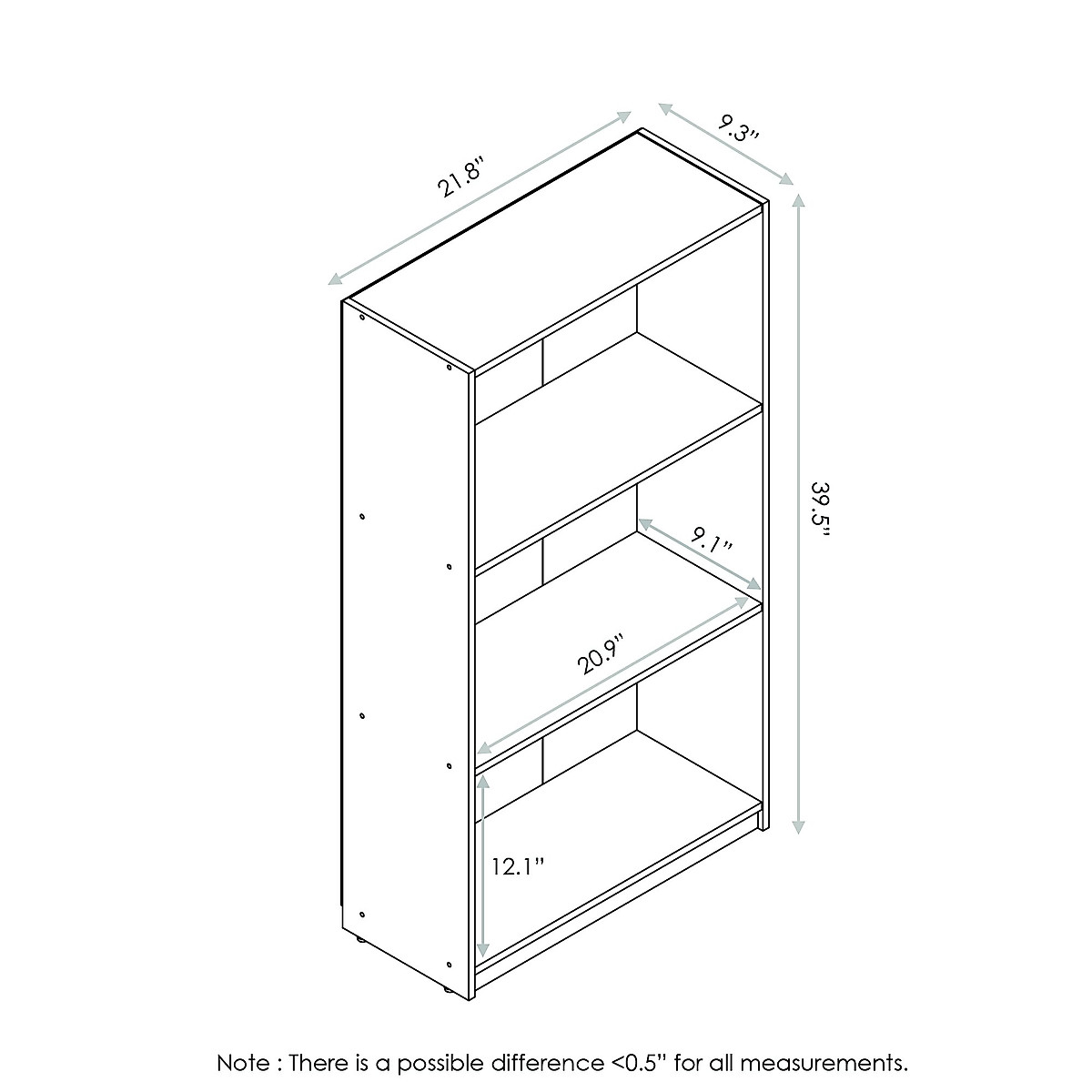 FURINNO Basic 3-Tier Bookcase Storage Shelves, Pink