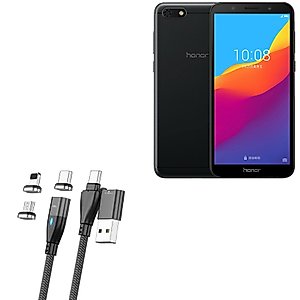 BoxWave Cable Compatible with Honor 7S - MagnetoSnap PD AllCharge Cable (100W), Magnet PD 100W Charging Cable USB Type-C Micro USB for Honor 7S - Jet Black