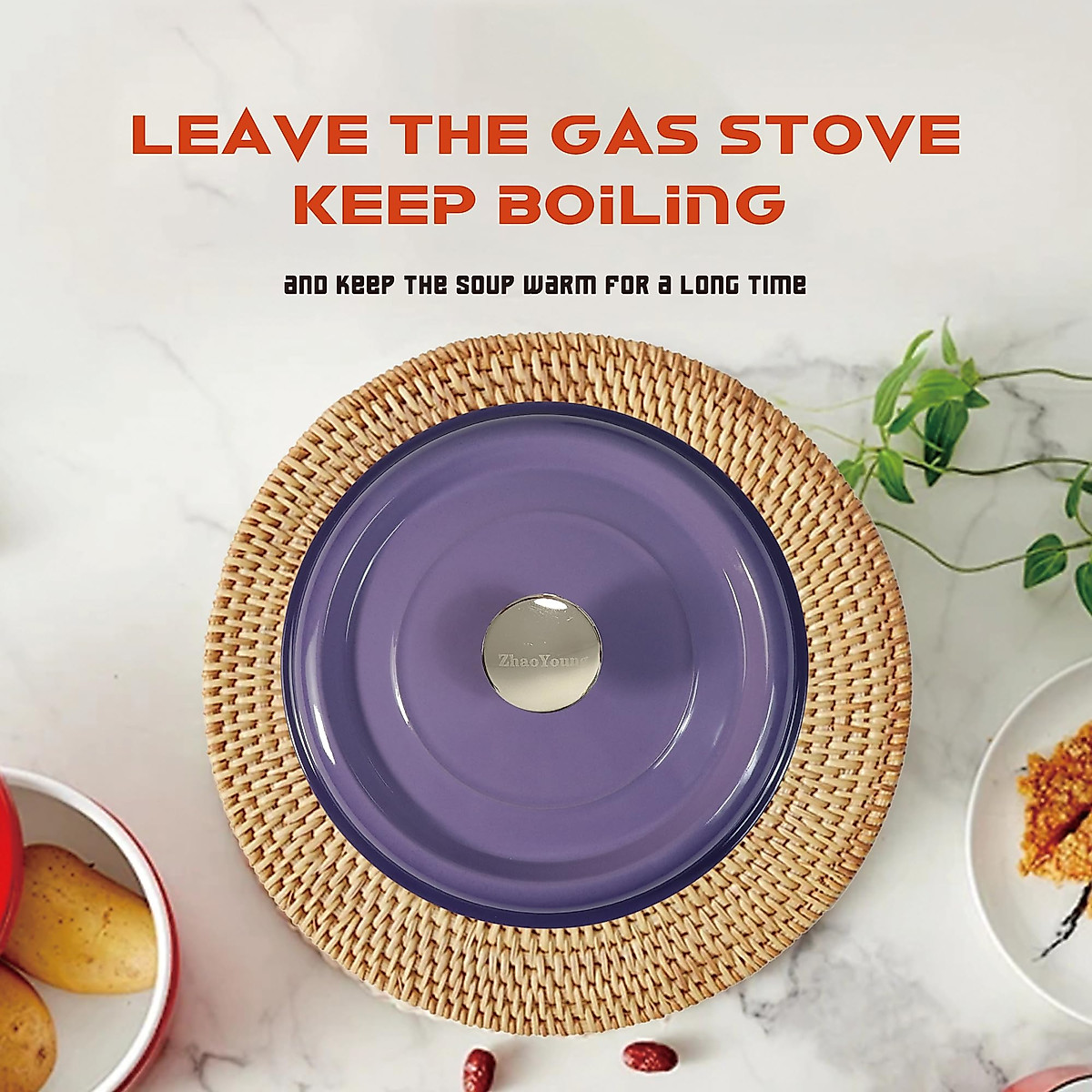 Enameled Dutch Oven with Lid ，Dual Handles ，Oven Safe up to 500° F or on Stovetop，Use to Marinate, Cook, Bake, Refrigerate ， Blue