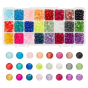 PH PandaHall 1400pcs 24 Color Frosted Glass Beads for Jewelry Making, 6mm Candy Color Frosty Beads Matte Loose Spacer Beads for Friendship Bracelets Necklace Earring Jewelry Making