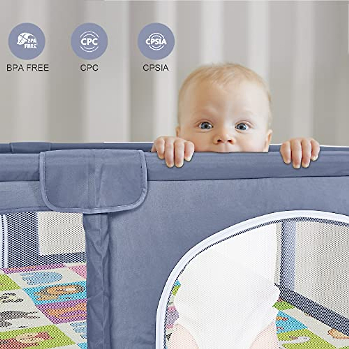 Baby Playpen, Play Pen with Mat, 79”×71” Extra Large Playpen for Babies and Toddlers HMHKHN No Gap Baby Fence Area with Breathable Mesh, Safety Baby Gate Playpen
