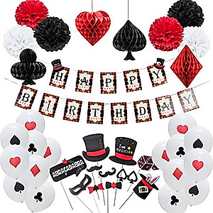 Magician Birthday Party Supplies Poker Themed Las Vegas Casino Themed Latex Balloons Paper Honeycomb Pom Poms Magic Show Photo Booth Props Decoration Easy Joy