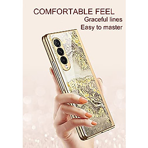 SHIEID Samsung Z Fold 4 Case, Z Fold 4 Case Ultra-Thin Tempered Glass Phone Case Protective Cover for Samsung Galaxy Z Fold 4 5G Fashion Electroplated PC Back Cover, Marble-3