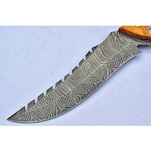 Sharp Forest Knives Handmade Damascus Steel 12 Inches Full Tang Hunting Knife BK-3054 - Beautiful Olive Wood & Resin Handle