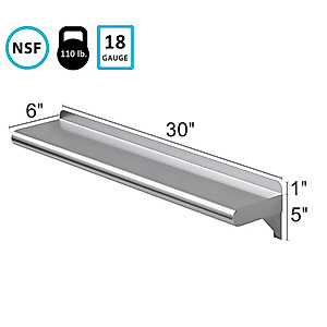 Express KitchQuip 6" x 30" Stainless Steel Wall Shelf | Metal Shelving | Garage, Laundry, Storage, Utility Room | Restaurant, Commercial Kitchen | NSF Certified |