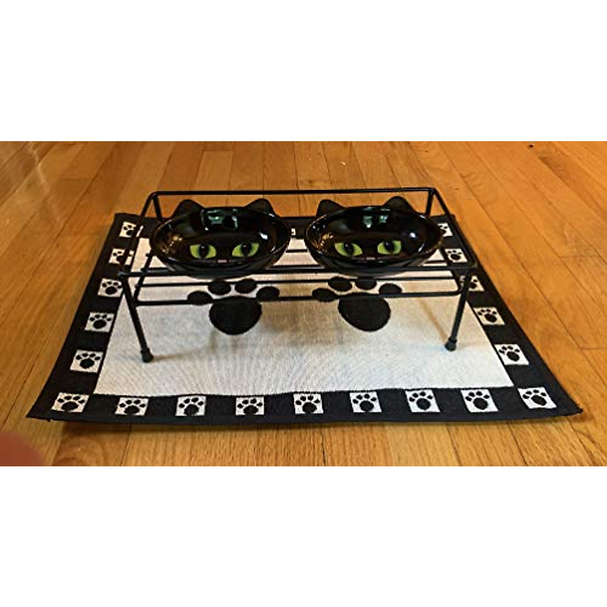 PetRageous 81030 Gizmo's Set The Table Steel Frame Dog Feeder, 3-Inch Tall Dining Table by 13-Inch Long and 6-Inch Wide, Holds Two 5.5-Inch Diameter Bowls, for Small and Medium Dogs and Cats, Black