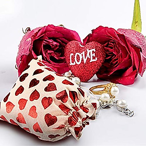 12 Pieces 8 x 10 Inch Valentine's Day Canvas Muslin Bags Packing Pouches Drawstring Candy Bags with Printed Heart for Valentine's Day Christmas Wedding Party Favors Jewelry DIY Craft