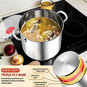 12-Quart Stock Pot, E-far 18/10 Stainless Steel Stockpot with Lid for Cooking Simmering Soup Stew, Heavy Duty Cookware Works w/Induction, Non-toxic & Corrosion Resistant, Dishwasher Safe