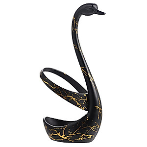 AnSaw Black Swan Base Holder with 5-Pieces 4.7-inch Small Coffee Spoons And 5-Pieces Dessert Fork,Leaf Handle Set (Black & Gold)