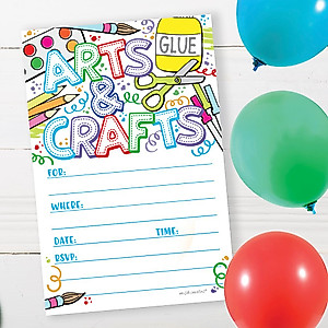 Arts & Crafts Invitations - Art Birthday Party - 4x6 Invites (20 Count) With Envelopes - Craft Party, Art Party or Paining Party Invitations