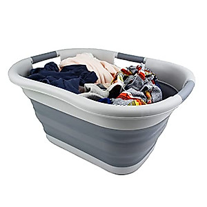 SAMMART 30L (7.9 gallon) Collapsible Plastic Laundry Basket - Foldable Pop Up Storage Container/Organizer - Portable Washing Tub - Space Saving Hamper/Basket (Grey/Dark Grey (Set of 2))