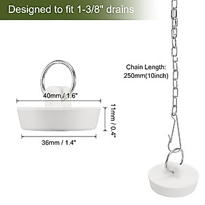 uxcell 4Pcs Tub Stoppers, Rubber Bathtub Stoppers 38-39mm Kitchen Sink Drain Stopper, Bathroom Drain Plug with Pull Ring and Stainless Steel Chain, White