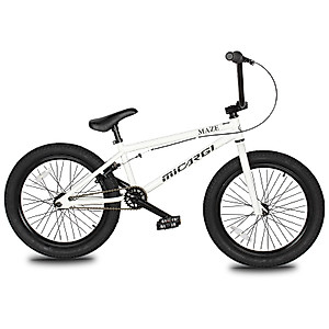 MICARGI Maze Freestyle BMX Bike, Entry and Intermediate Rider, 20-inch Wheels, Hi-Ten Steel Frame, U Brake 3-Piece Crank Micro Drive 25x 9T BMX Gearing (Maze - White)