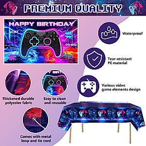 MOMOHOO Video Game Birthday Party Decorations Supplies - 151PCS Gamer Birthday Decorations for Boys Including Happy Birthday Backdrop, Tablecloth, Balloons, Foil Balloons, Stickers