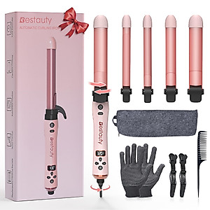 Bestauty Automatic Curling Iron, 0.75(2 PCS)/1/1.25" Interchangeable Ceramic Coating Heating Iron Barrels, Quick Heating Hair Curler 360° Rotating for Waver Curl, 4 Adjustable Temperature 320°F-430°F
