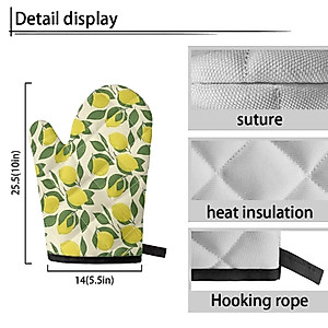 COEQINE Lemon Pattern with Oven Mitts Kitchen Oven Mitt Baking BBQ Cooking Protector Gloves Non-Slip Insulated Kitchen Heat Resistant Gloves
