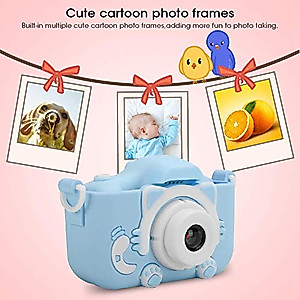 Kids Camera, 12MP Front and Back Dual Cameras Camera with Silicone Case Selfies Childrens Camera Toy with 2.0in IPS Screen Cute Cartoon Mini Camera(Blue)