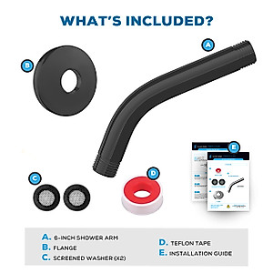 SparkPod 6 Inch Shower Arm with Flange - Solid Stainless Steel Shower Head Extension Arm, Wall-Mounted for Fixed & Handheld Showerheads - Teflon Tape Included (Standard 6", Midnight Black Matte)