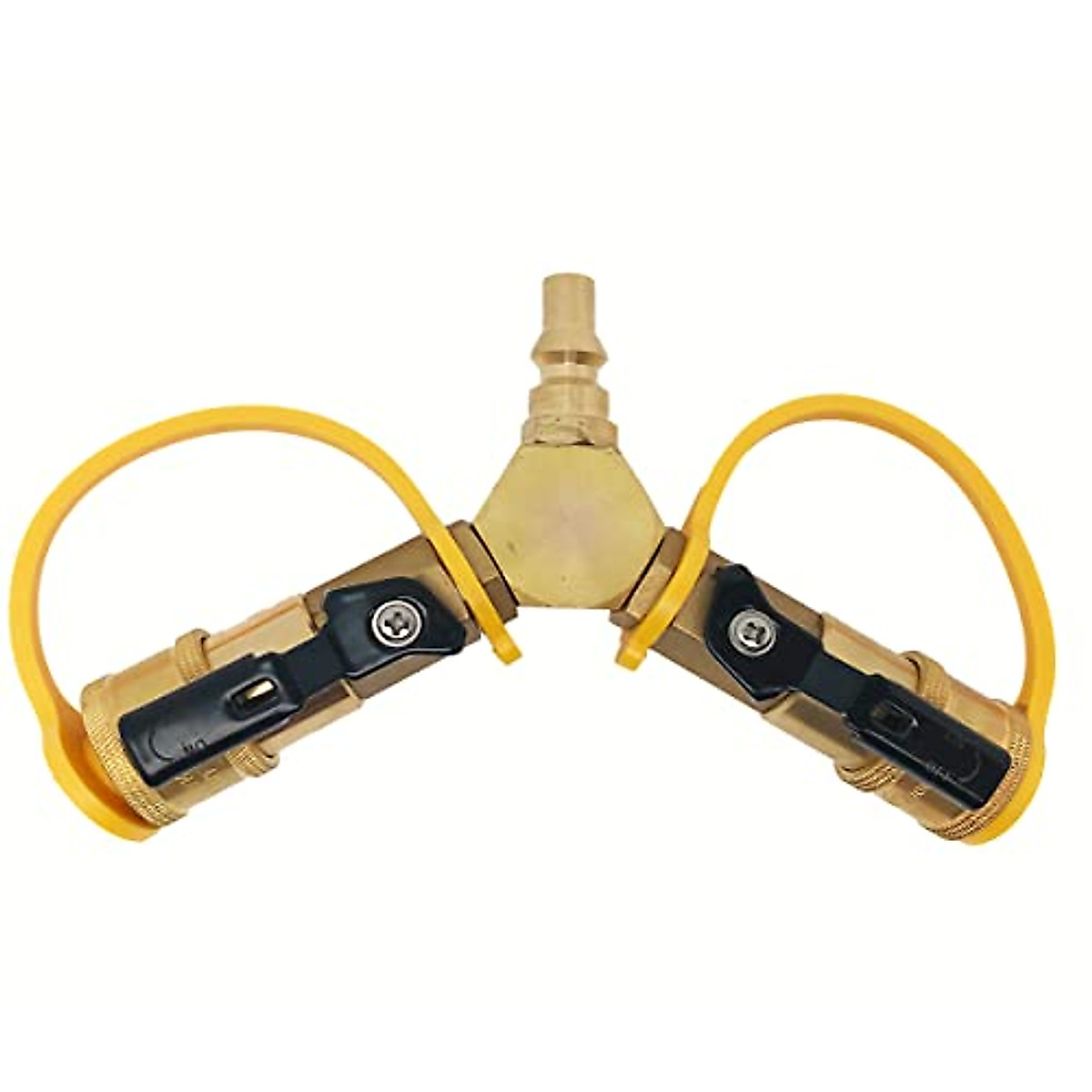 OTEHOO 1/4" RV Propane Quick Connect Y Splitter Adapter with Shutoff Valve for RV Trailer,2 Way LPG Or Natural Gas Adapter 1/4" Quick Connect or Disconnect Kit-Shutoff Valve & Full Flow Plug