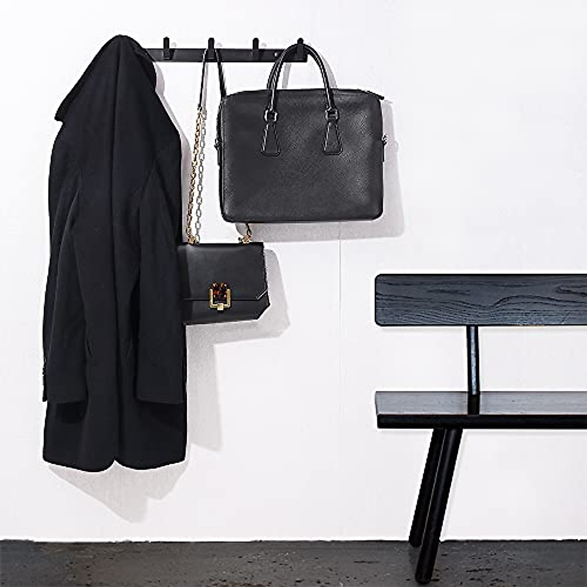 Fecraf Coat Hooks, Wall Mounted Coat Rack, Matte Black, Wall Hangers, Coat Rack with 5 Hooks for Bathroom Entryway Hat Key Towel Bag Kids. (5 Hooks)