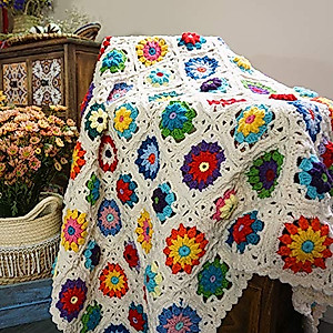Handmade crochet Throw Blanket Sweater Style Year Round Gift Indoor Outdoor Travel Accent Throw for Sofa Comforter Couch Bed Recliner Living Room Bedroom Decor 47" x31" (white)