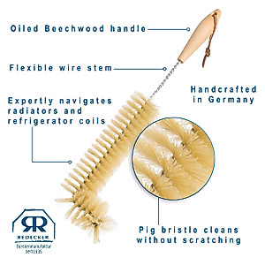 Redecker Natural Pig Bristle Radiator Brush with Oiled Beechwood Handle, 18-1/2-Inches