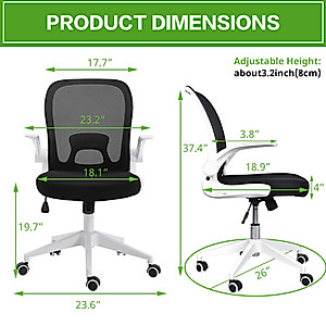 BINGTOO Ergonomic Office Chair with Lumbar Support, Foldable Mesh Backrest Computer Desk Chair for Home Office - Adjustable Height with Flip-up Arms and Wheels (Black)