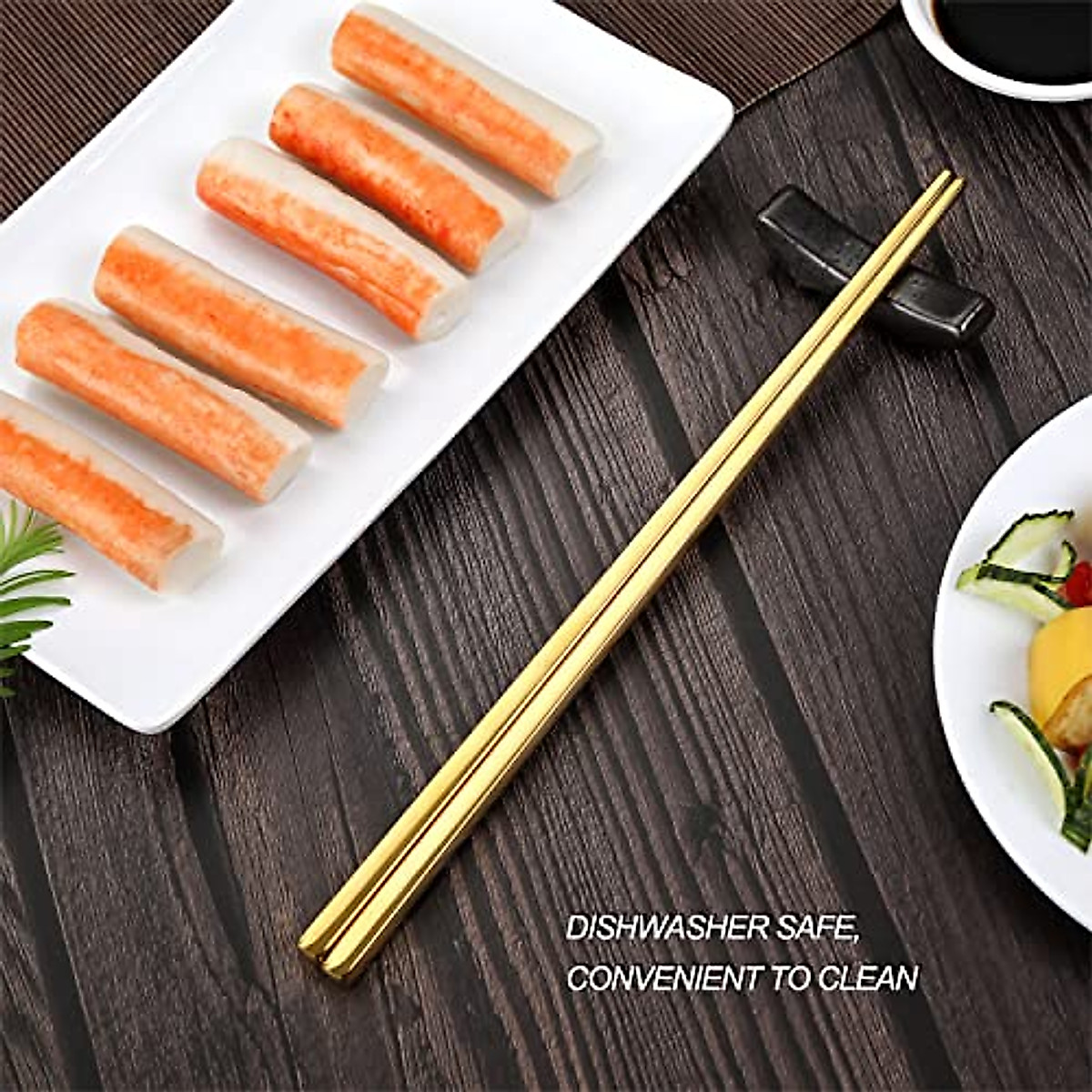 HuaLan Metal Chopsticks 18/8 Stainless Steel Chopsticks Japanese Korean Chopsticks Dishwasher Safe Resistant to Acids and Alkalis Fadless Anti-slip Reusable Chop Sticks 5 Pairs Gift Set - Multicolor