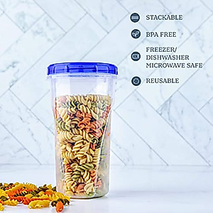 PLASTICPRO 48 Ounce Twist Top Deli Containers Clear bottom With Blue Top Twist on Lids Reusable, Stackable, Food Storage Freezer Container Pack of 4 (Blue)