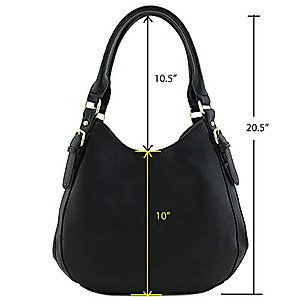 Light-weight 3 Compartment Faux Leather Medium Hobo Bag (Black)