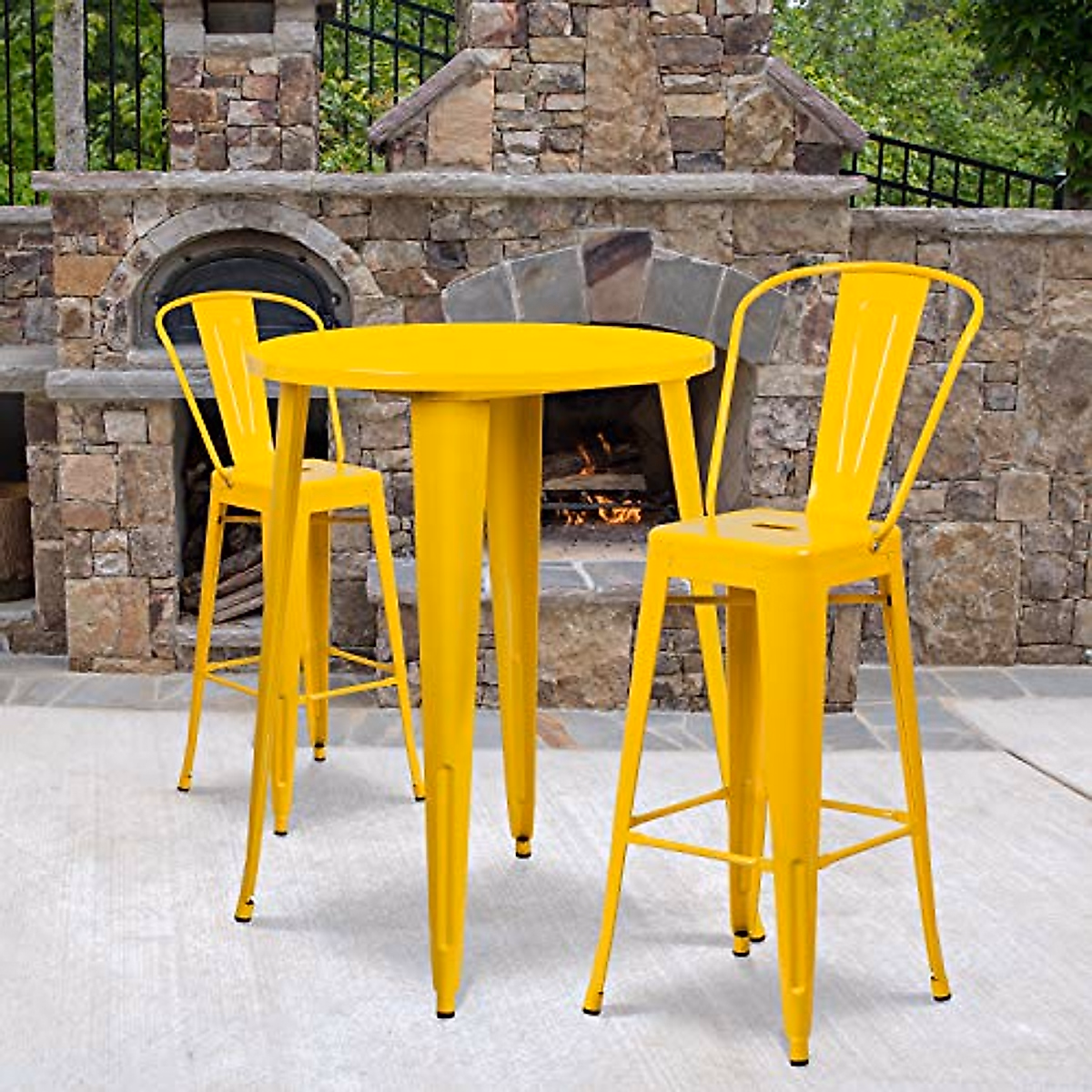 Flash Furniture Commercial Grade 30" Round Yellow Metal Indoor-Outdoor Bar Table Set with 2 Cafe Stools