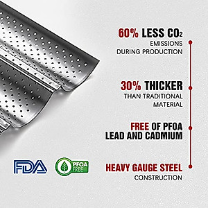 KITESSENSU Nonstick Baguette Pans for French Bread Baking, Perforated 2 Loaves Baguettes Bakery Tray, 15" x 6.3", Silver